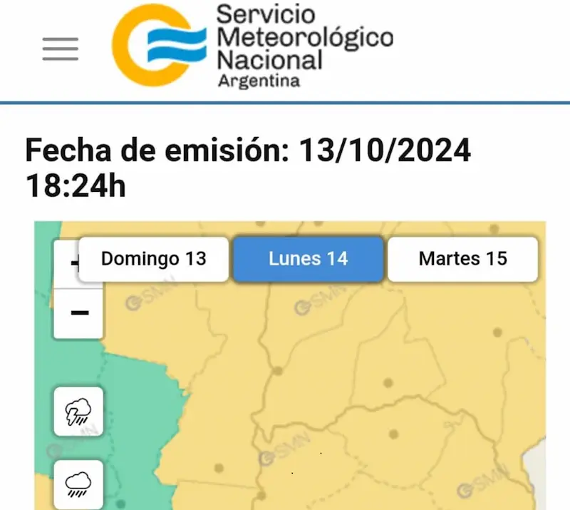 El Servicio Meteorológico Nacional emitió alerta amarilla para el ...